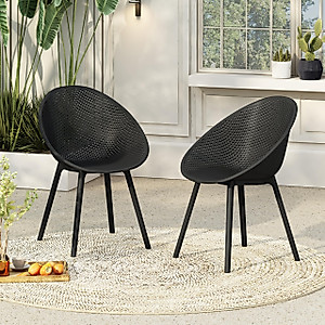 Christopher Knight Home Black Lounge Chairs Set of 2 – Modern Accent Chairs-Resistant Patio Chairs with Mesh Design for Garden, Balcony, or Backyard – Sleek and Comfortable Seating for Outdoor Spaces