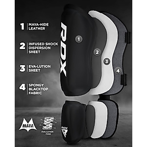 RDX Shin Guards Kickboxing Muay Thai, SATRA SMMAF Approved, Premium Maya Hide Leather, Leg Instep Protection Pads, MMA Martial Arts Kicking Sparring Training Gear, BJJ Karate Boxing Taekwondo, Black