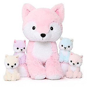 MorisMos Fox Stuffed Animals Plush Toys, Soft Stuffed Fox Mommy & Babies Set, Fox Plush Toy Large Size for Women, Girl, Kids on Mother's Day, Birthday, Christmas, 19in