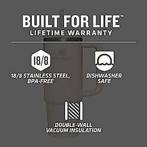 Stanley Quencher H2.0 FlowState Stainless Steel Vacuum Insulated Tumbler with Lid and Straw for Water, Iced Tea or Coffee, Smoothie and More, Cream , 30 oz