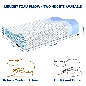 Memory Foam Pillows Neck Pillow for Sleeping, Ergonomic Contour Cervical Pillow Neck Support Bed Pillow for Side Back Stomach Sleeper, Orthopedic Pillow for Neck Pain Relief