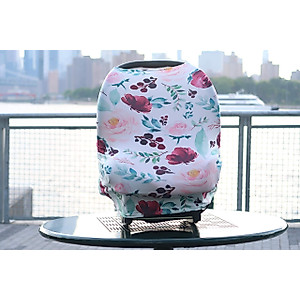 Baby Carseat Cover with Carrying Pouch Nursing/Breastfeeding 3 in 1 Multi-Use Extra Soft Floral Car Seat Canopy Baby Shower/New Moms and Dads