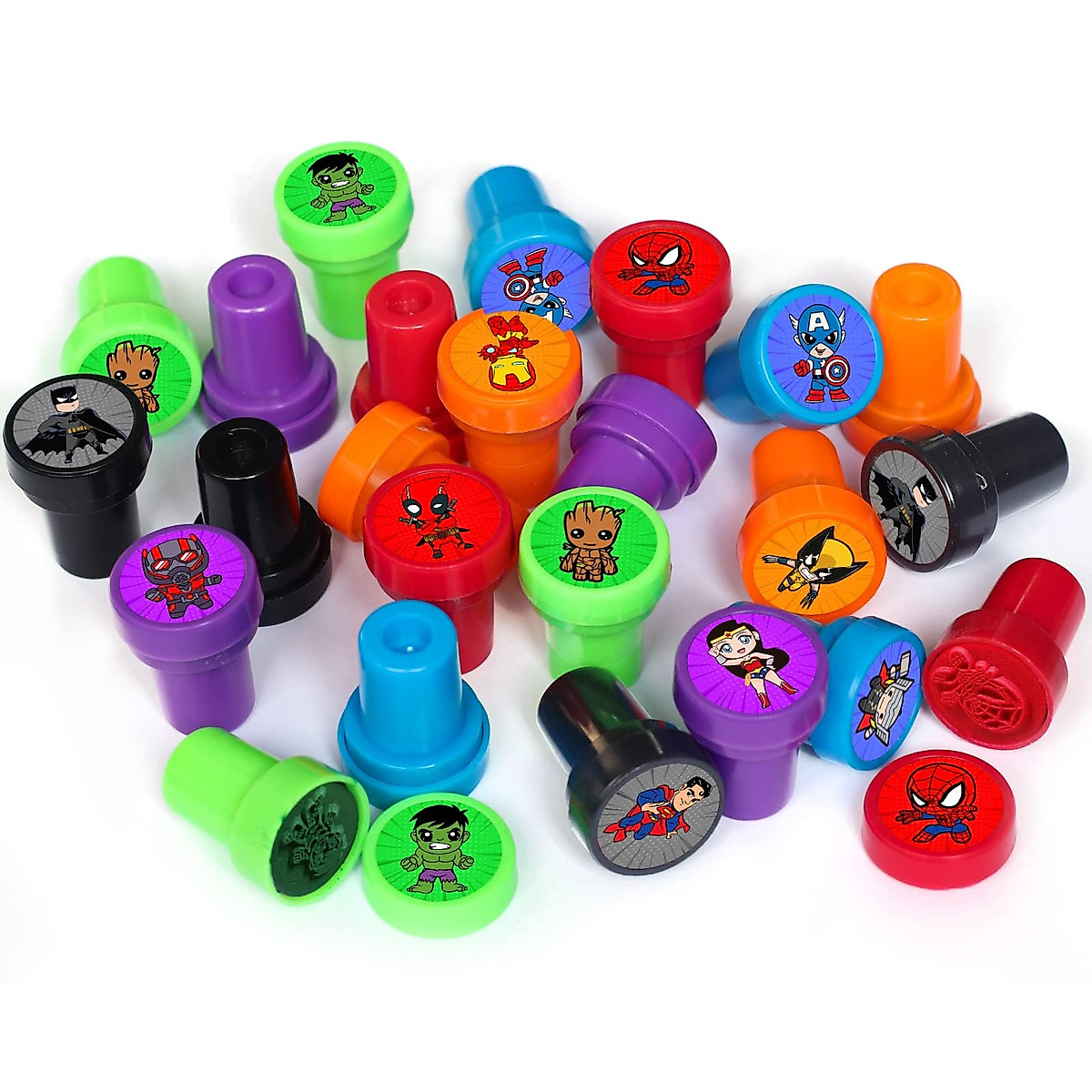 24 Pcs Superhero Themed Stampers, Superhero Birthday Party Supplies Favors, Classroom Rewards Prizes, Goody Bag Treat Bag Stuff for Superhero Birthday Party Gifts