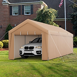 Tangkula 10x20 Ft Heavy-Duty Carport, Portable Garage Tent with Galvanized Steel Frame, Removable Sidewall & 2 Roll-up Zippered Door, Outdoor Car Canopy Shelter for Car, Truck, SUV, Boat