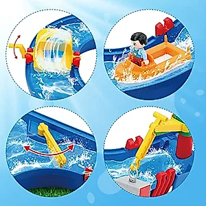 VATOS Water Toy for Kids,39pcs DIY Mini Water Park Building Blocks Toy on Table or Lawn,Beach, Waterway Playset with 2 Boats, for Kids in Summer Outdoor Backyard