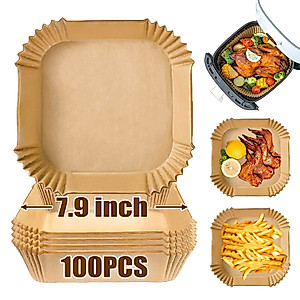 Air Fryer Disposable Paper Liner Square, 7.9 Inch Air Fryer Paper Liner 100PCS, Air Fryer Parchment Paper Liners Non-stick, Oil-proof, Water-proof for Baking Roasting Microwave …