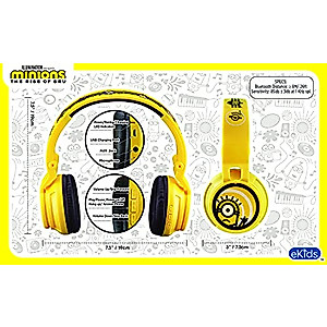 eKids Minions Kids Bluetooth Headphones, Wireless Headphones with Microphone Includes Aux Cord, Volume Reduced Kids Foldable Headphones for School, Home, or Travel