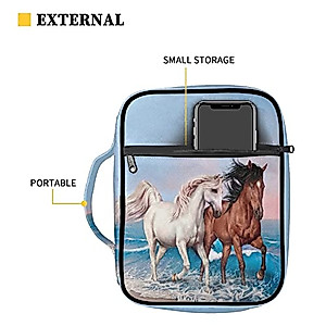 Talayituse Bible Cover Horses Sea Waves Print Bible Case with Handle Women Men Zippered Bible Bag Portable Bible Carrying Case for Bible Study, Outdoor, Daily Commuter