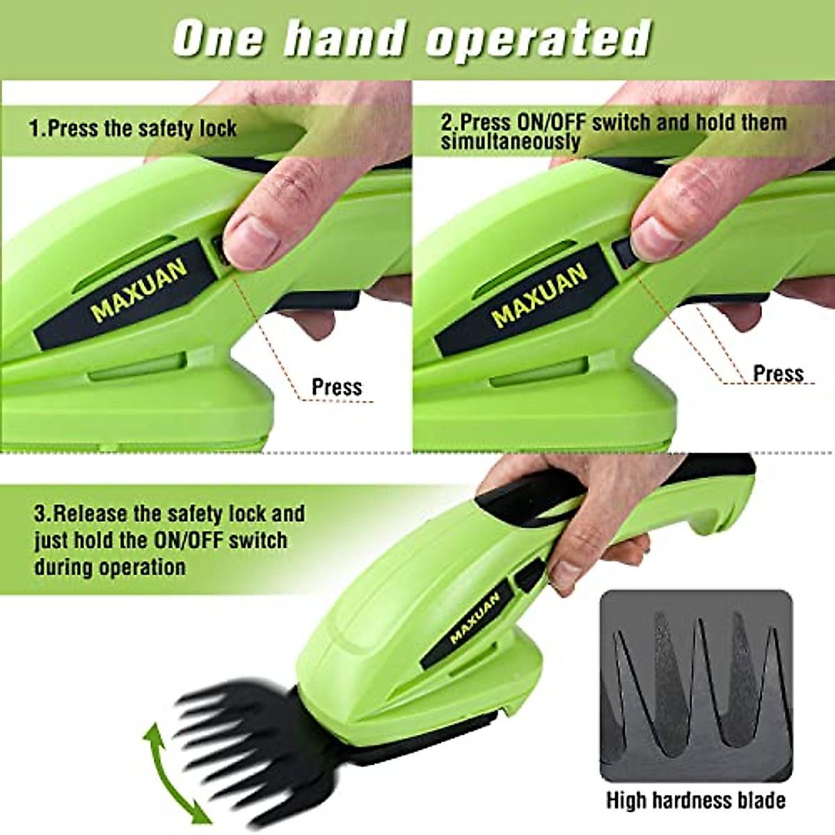 MAXUAN Grass Shear & Shrubbery Trimmer - 2 in 1 Handheld Hedge Trimmer