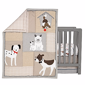 Lambs & Ivy Bow Wow Gray/Tan Dog/Puppy Nursery 3-Piece Baby Crib Bedding Set