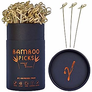 Cocktail Picks - Bamboo Skewers - Long Toothpicks for Appetizers - Eco Friendly Skewer Sticks - Fancy for Martini Drinks & Food Appetizer - Charcuterie Accessories - 6 inch Wooden Knot Pick 100 pcs