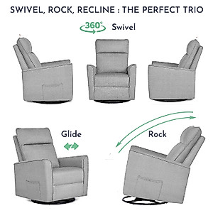 Evolur Aria Upholstered Plush Seating Swivel with Ottoman Greenguard Gold Certified Glider Chair for Modern Nursery, with Side Pockets, Tool-Free Assembly, Easy to Clean, Earl Grey