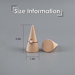 Framendino, 10 Pack Natural Wood Cone Ring Holder Finger Jewelry Display Stand Organizer DIY Craft Wooden (Vertical Shaped)