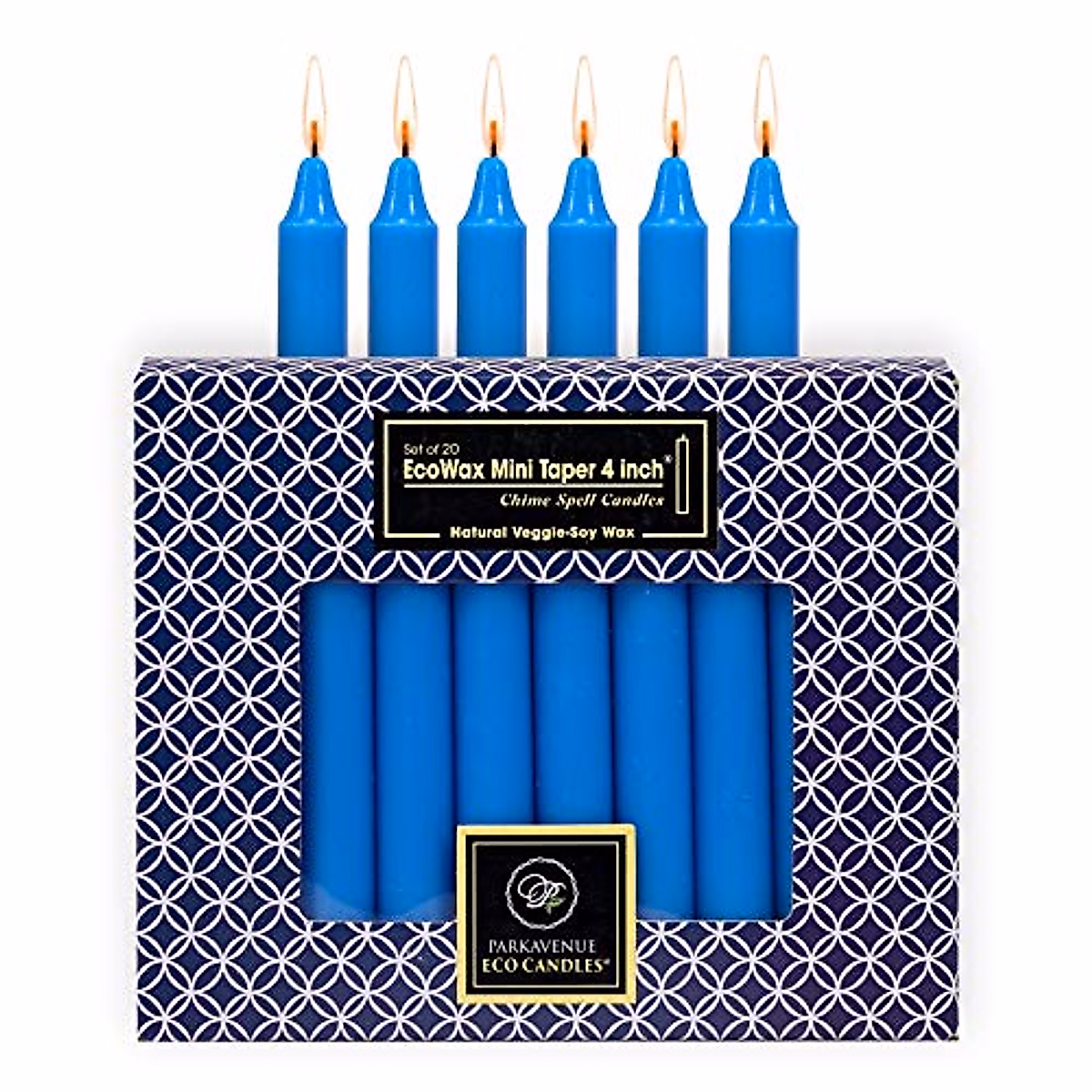 CocoSoy Organic Mini Taper 4" Hand-Poured Botanical Candle for Spells Chime Rituals Prayer Witchcraft Supplies. Cute Party Birthday Candles. Premium Coconut Soy Wax 20-Pack Blue Candles