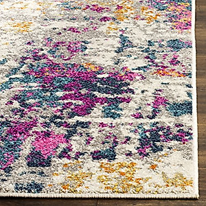 SAFAVIEH Madison Collection Accent Rug - 4' x 6', Ivory & Blue, Modern Boho Abstract Design, Non-Shedding & Easy Care, Ideal for High Traffic Areas in Entryway, Living Room, Bedroom (MAD143B)