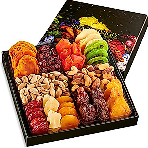 Dried Fruit & Mixed Nuts Gift Basket Easter Arrangement Platter, Gourmet Food Bouquet Birthday Care Package, Healthy Kosher Snack Box - Her Him - Snackberry (12 Variety)