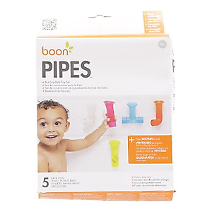 Boon PIPES Interactive Baby and Toddler Bath Tub Toys — Classic Colors — Colorful and Sensory Friendly Learning Baby Bathtub Toys— 12 Months and Up — 5 Count