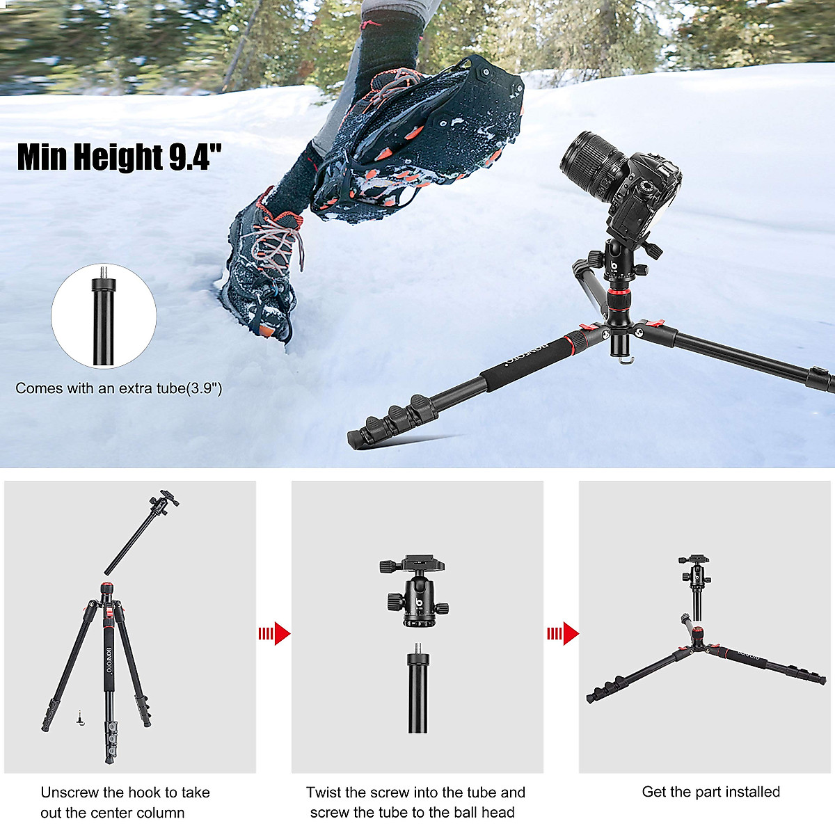 70 Inch Tripod for Camera,Stable Aluminum Travel Tripod, Photography Tripod with 360 Degree Ball Head and Carry Bag, Camera Stand for Ring Light & Canon Nikon Sony DSLR