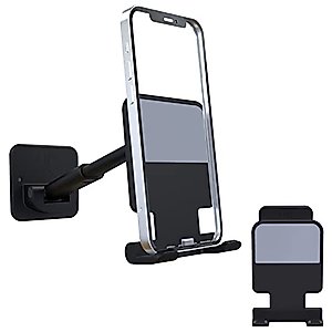 Wall Phone Holder for Shower Bathroom Mirror, 2 Adhesive Sticky Pads, Adjustable Height and Angle, Black