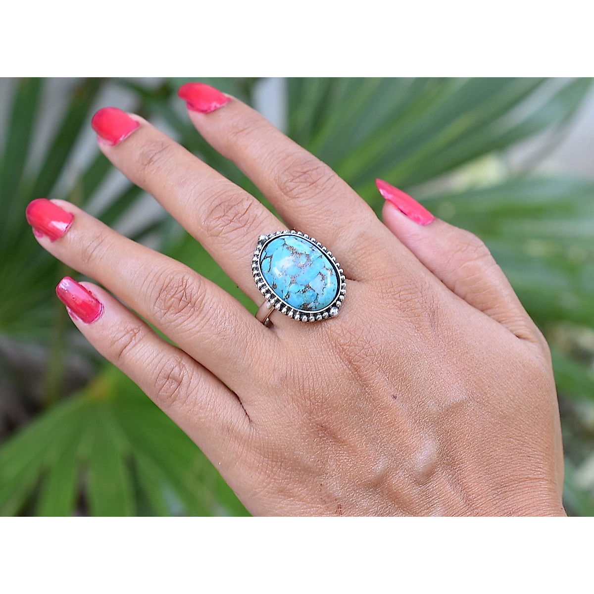 Rekha Gems Blue Copper Turquoise Ring-925 Sterling Silver Ring-Turquoise Jewelry- BTQ-35 (9 US)