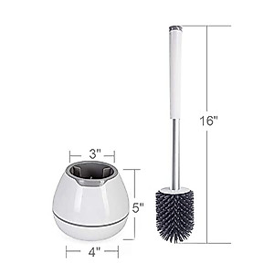 BOOMJOY Toilet Brush 2 Packs, Toilet Bowl Brush with Holder, Silicone Toilet Brush Set, Bathroom Cleaning Kit with Tweezers - White