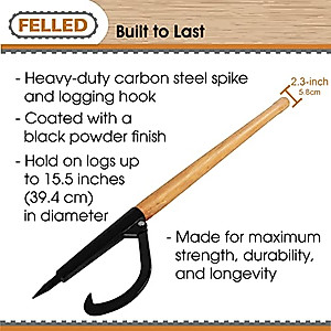 Felled | Log Peavy - 49 Inch Wood Peavey Logging Tool Log Roller Tool Carbon Steel Logging Cant Hook with Wooden Shaft