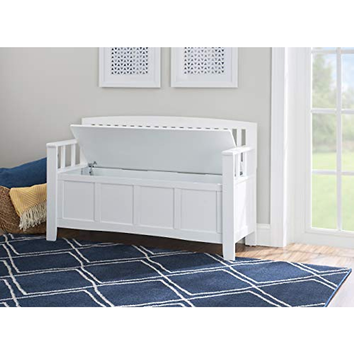 Linon White Bench Cynthia Flip-Top Lid and Hidden Storage Space
