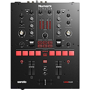 Numark Scratch | Two-Channel DJ Scratch Mixer for Serato DJ Pro (included) & Serato Control Vinyl 12" Pair Red
