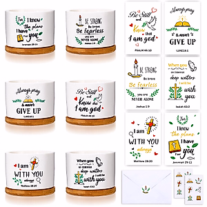 Junkin 12 Pcs Thank You Gift Employee Teacher Appreciation Gifts Ceramic Plant Succulent Pots with Bamboo Tray Christian Bible Verse Gifts Set Card for Easter(Plant is not Included)(Stylish)