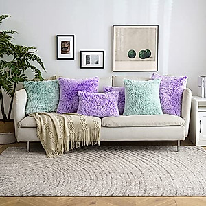 MIULEE Pack of 2 Ultra Soft Fluffy Throw Pillow Covers Decorative Plush Shaggy Double-Sided Faux Fur Pillow Cases Cushions Covers for Sofa Bedroom Car 20x20 Inch Purple Ombre