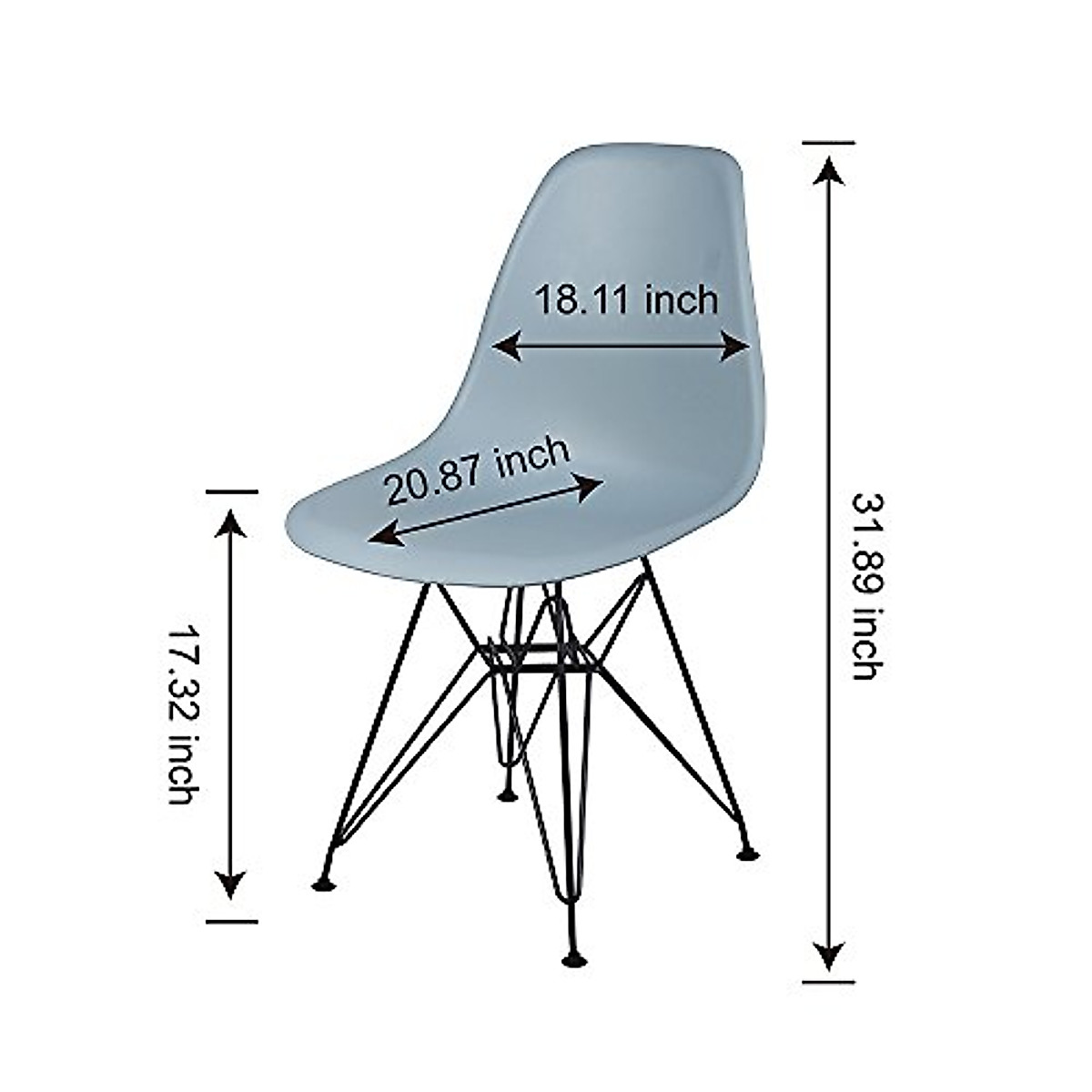 GIA Contemporary Armless Dining Chair, Qty of 2, Fog Seat with Black Metal Legs
