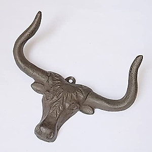 RCSTOONE Cow Head Double Hook Cast Iron Animal Theme Hanger Coat Hat Bathroom Hooks Heavy Duty Iron Art Antique Replica Home Decorative 1pc MT1