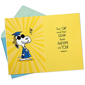 Hallmark Peanuts Graduation Card with Sound (Snoopy, Cap and Gown) for High School, Kindergarten, Middle School, College and College Graduates