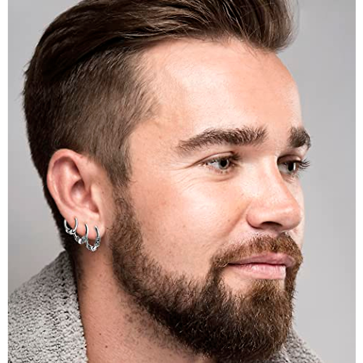 Hoops & Loops 925 Sterling Silver Set of 3 Pairs 10mm, 12mm & 14mm Bali and Bali Bead Endless Hoop Earrings for Women Teen Girls Men, Silver