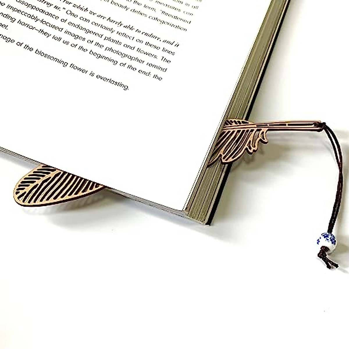 Zllada Wood Feather Bookmarks - 4 Pieces Wooden Bookmarks for Women Men