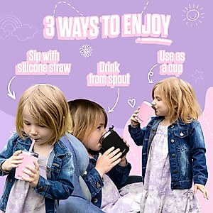 tweevo Sippy Cups For Toddlers 1-3 - Spill Proof Toddler Cups w/Screw Lids - Stainless Steel Kids Cups With Straws and Lids Leak Proof - 2 Pack (Pink & Purple, 8.5oz)