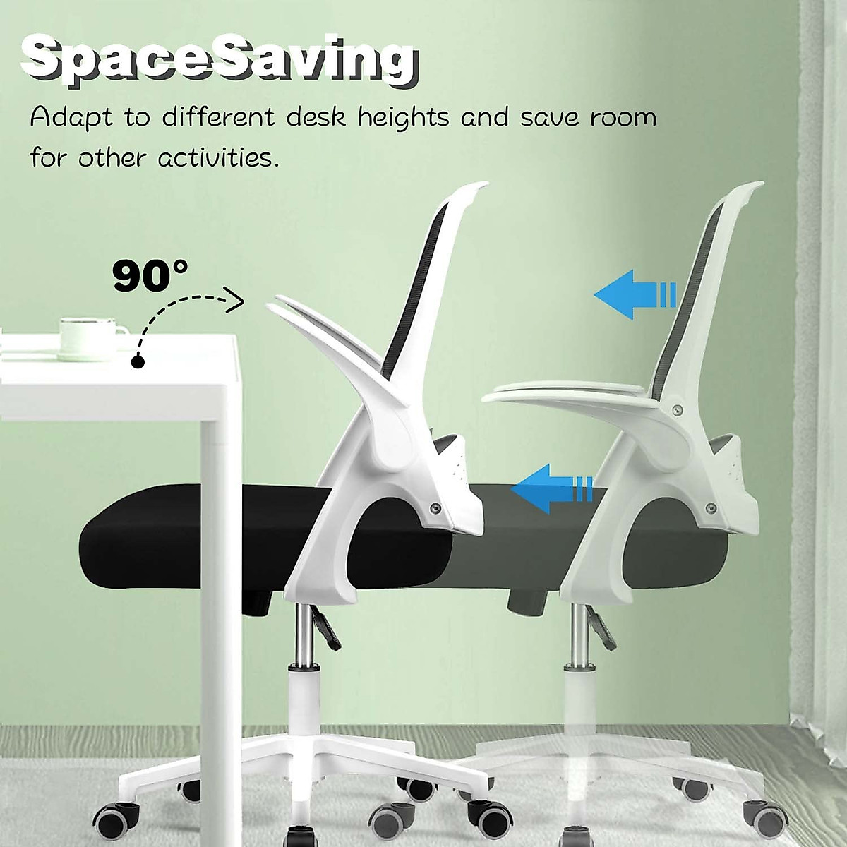 Devoko Office Chair Mesh Desk Chair Ergonomic Office Chair with Lumbar Support Swivel Computer Task Chair with Flip-up Arms Adjustable Height (Black)