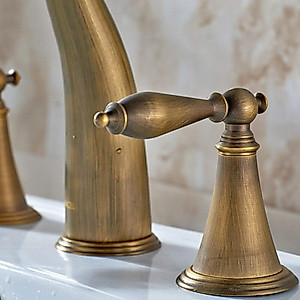 Mixer Tap Double Handle Bronze Solid Brass Sink Hot and Cold Water Tap 3-holes Full Copper Kitchen Basin Mixer Faucet Deck Mounted Bathroom Washbasin Tap Bath Bathtub Waterfall Faucet Set
