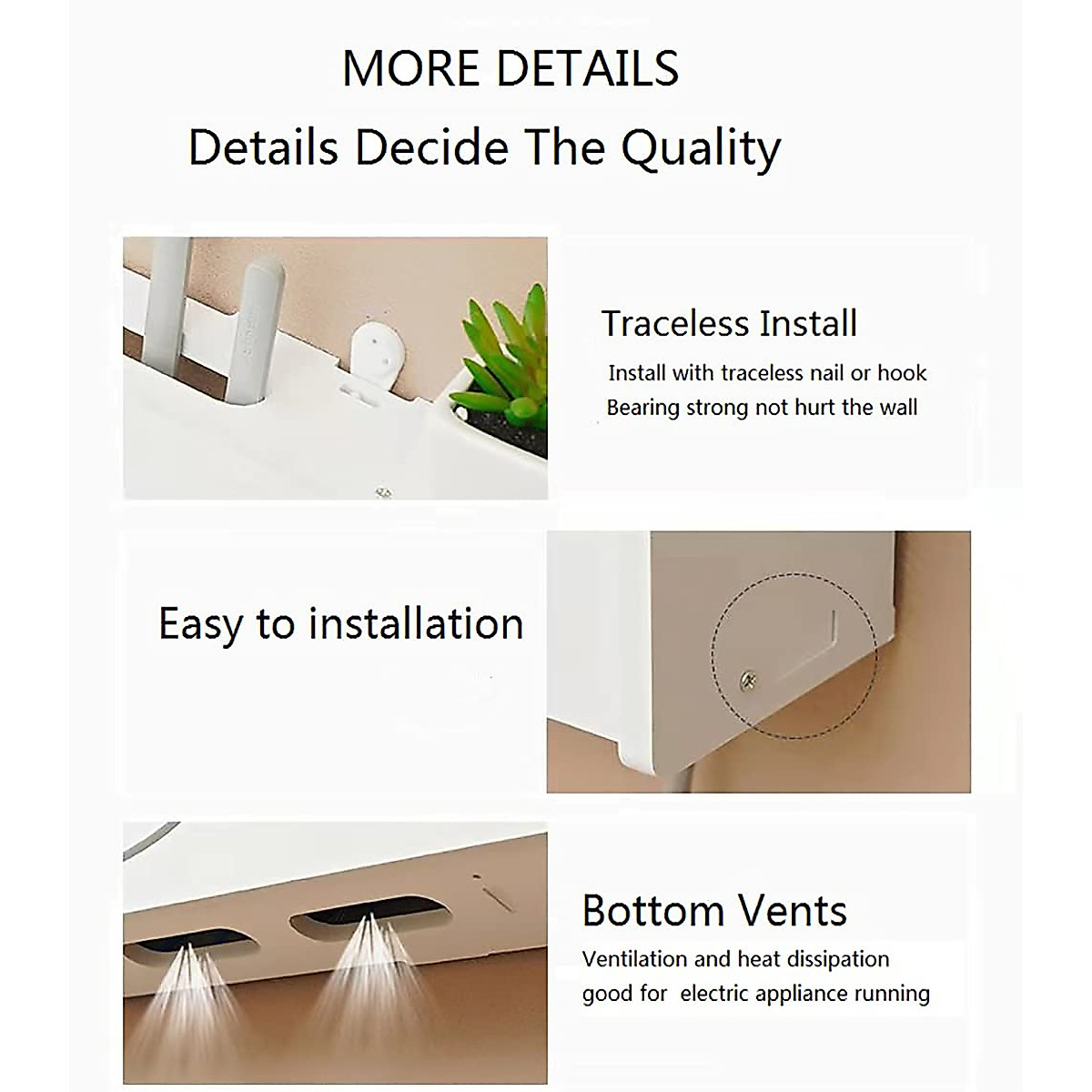 Noviko WiFi Router Modem Cable Power Plug Wire Storage Boxes Wall Mount Floating Shelf Multi-Function Storage Rack