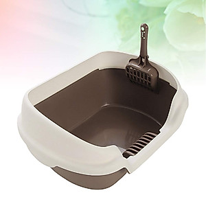 TEHAUX Cat Litter Box Self Cleaning Pet Cat Hut- Semi- Enclosed Cat Litter Box Practical Cat Cleaning Bath Basin Plastic Cat Toilet (Coffee, Size M) 15.72X11.79X4.52in