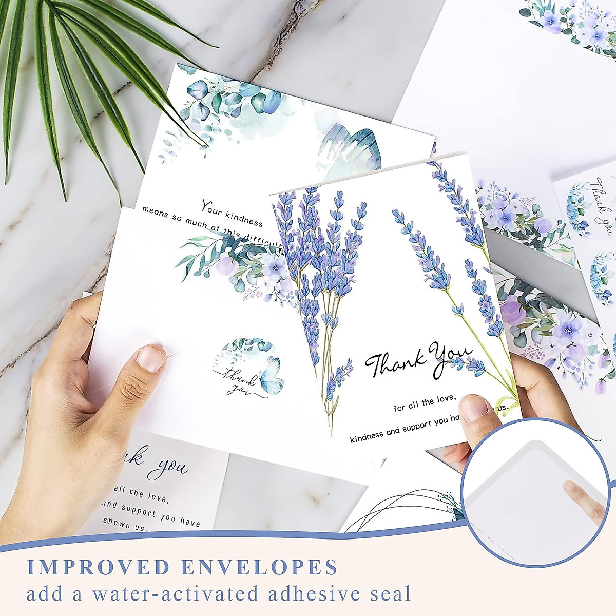 50 Pack Funeral Thank You Cards with Envelopes, Stickers & Message Inside, 4×6 in Watercolor Flowers Butterflies Bereavement Sympathy Thank You Cards for Funeral Family Friends Loved Ones Celebration of Life