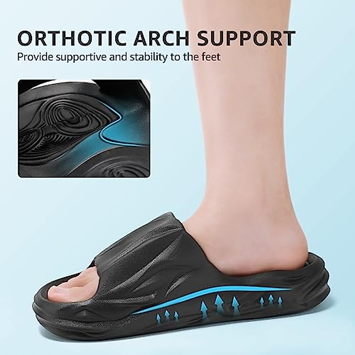 STQ Cloud Slides for Women Cushion Cloud Sandals Non slip Pillow feeling Slippers with Arch Support for Outdoor pool Beach Black Size 4.5/5/5.5