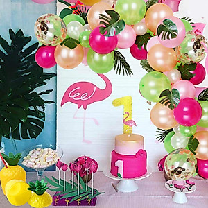 Hawaiian Luau Party Decorations Balloon Garland - Tropical Balloon Arch Kit with Palm Leaves for Hawaiian Luau Party Supplies, Flamingo Aloha Tropical Birthday Baby Shower Decorations, 90 Pack