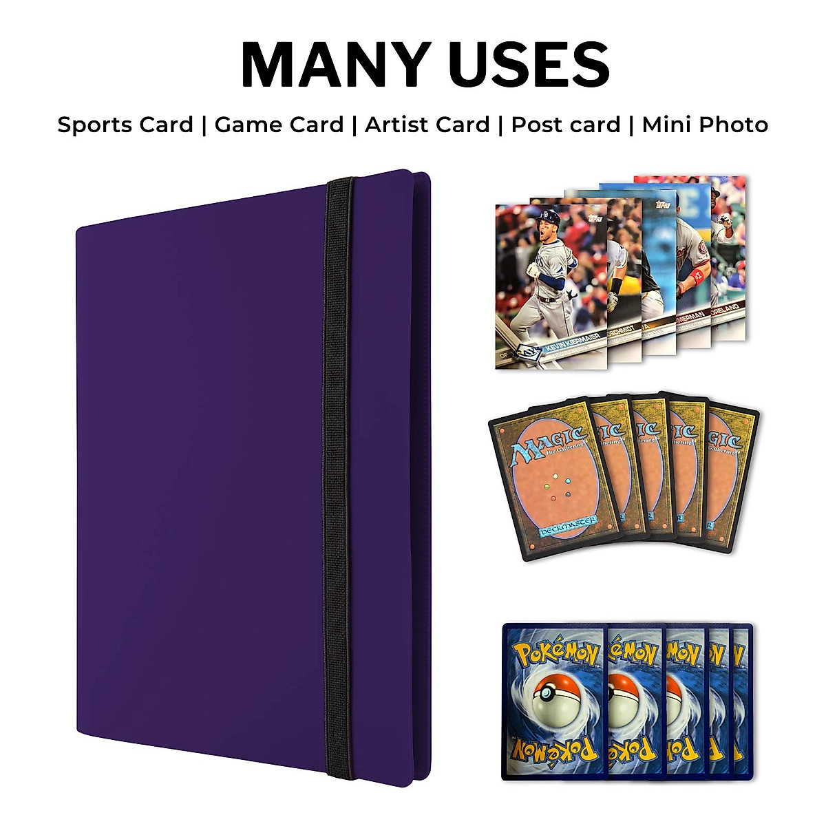 Sentinol Small Card Collection Binder - 4 Pocket Trading Card Binder with Sleeves Hold 160 Cards in Heavyweight Sleeves, Card Album for Baseball Card, Hockey Cards, Mini Photos (Purple, 1 Pack)