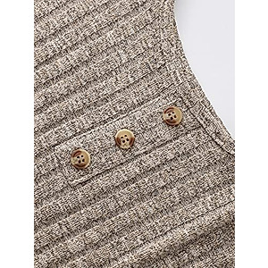 SheIn Women's 2 Piece Sleeveless Button Crop Tank Tops and Shorts Lounge Set Khaki Medium