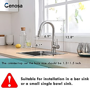 CENOSA Modern Bar Sink Faucet for Kitchen Sink Single Handle with Pull Out Sprayer Hot and Cold Prep Sink Faucet Brushed Nickel