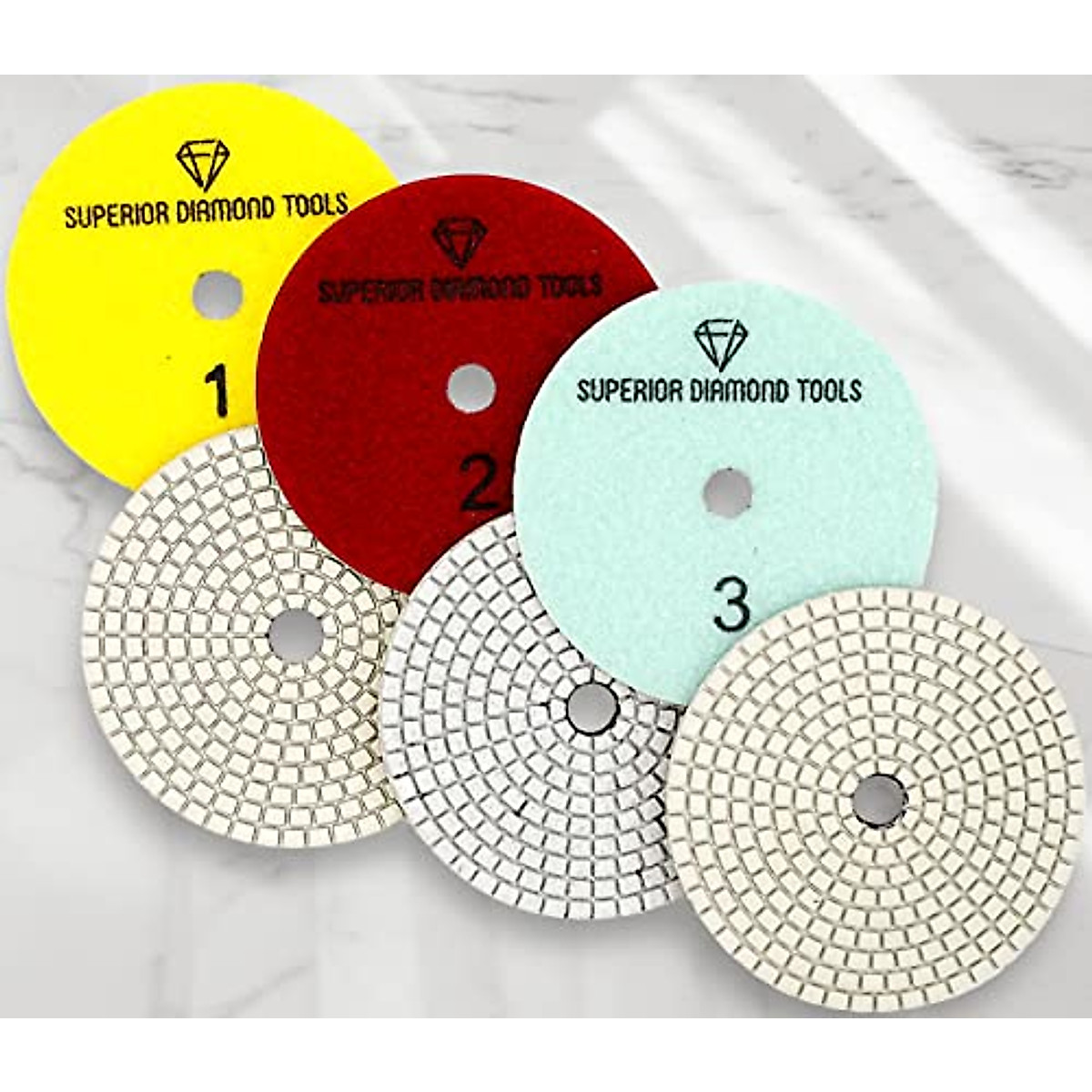 3 Step Diamond Polishing Pads - Use Wet or Dry - Polishing Pads for Granite Quartz Marble Concrete Terrazzo - High Temperature Resistance 3 Step Polishing Pads - Polishing Pad Set