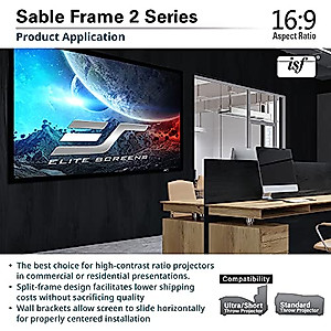 Elite Screens Sable Frame 2 Series, 180-inch Diagonal 16:9, Active 3D 4K Ultra HD Ready Fixed Frame Home Theater Movie Office Presentations Indoor Front Projection Projector Screen, ER180WH2, Black