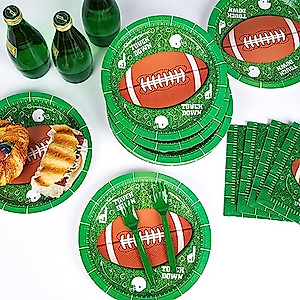 DECORLIFE 2023 Football Party Supplies for 30 Guests, 9 Inch Football Paper Plates, Perfect for Kid's Birthday and Football Party Decorations