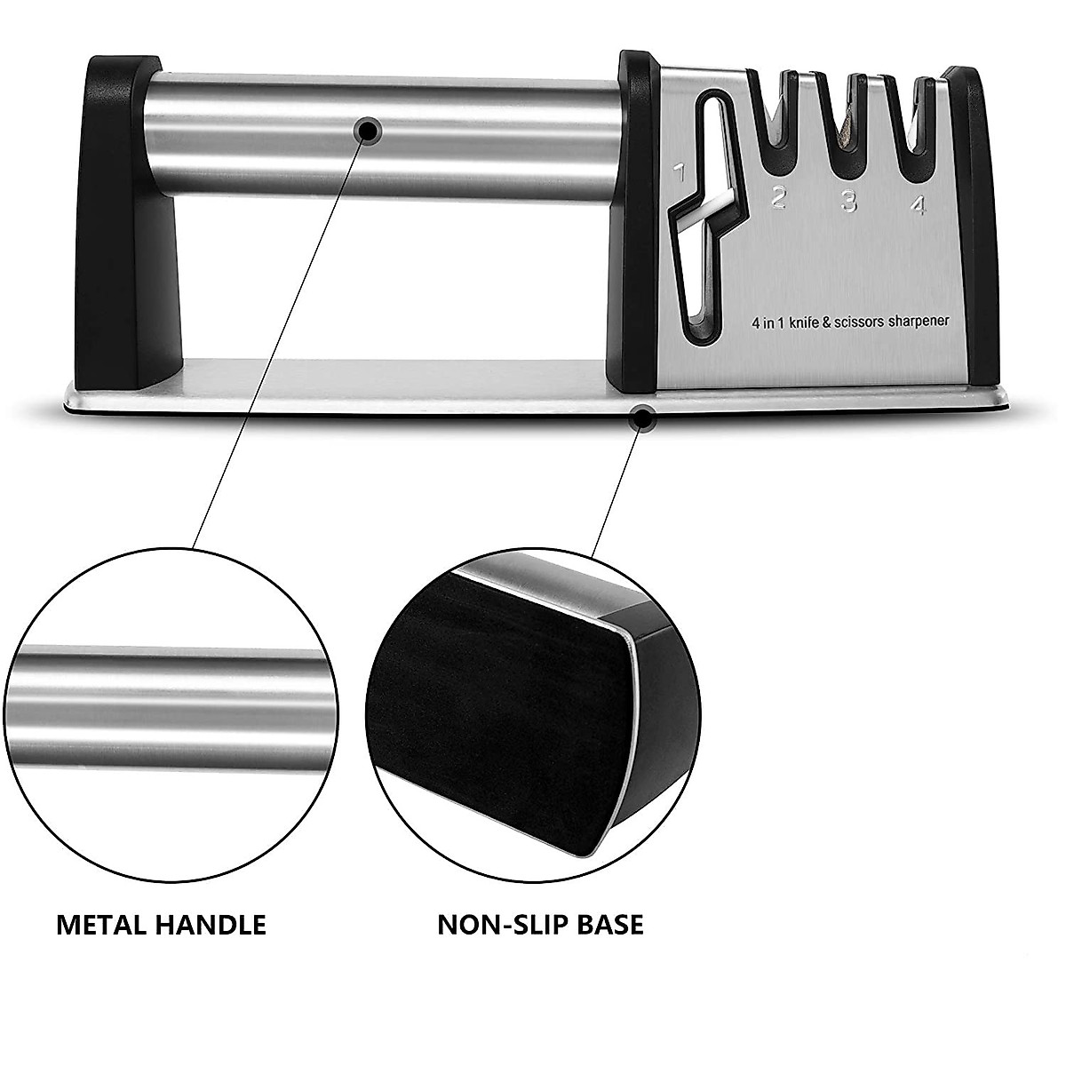 JCHOPE Knife Sharpeners, 4 in 1 Kitchen Blade and Scissors Sharpening Tool, Powerful Professional Chef's Kitchen Knife Accessories, Manual Knife Sharpener Kitchen